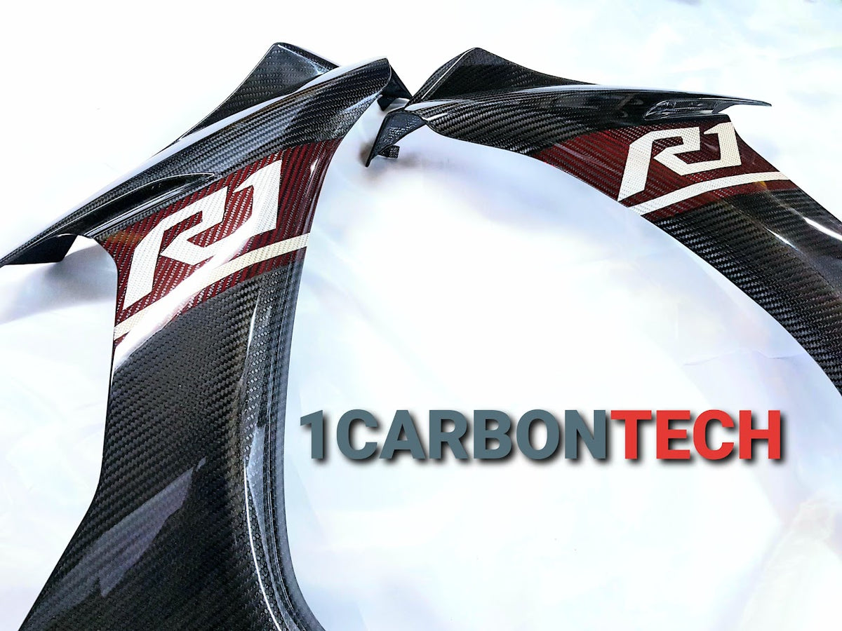 FULL CARBON FIBER AND RED HYBRID FRONT SIDE PANELS 2015-2019 YAMAHA YZ ...